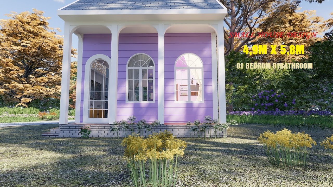 (4,9m x 5,8m) Small purple house design ideas 01 bedroom 01 bathroom 01 ...