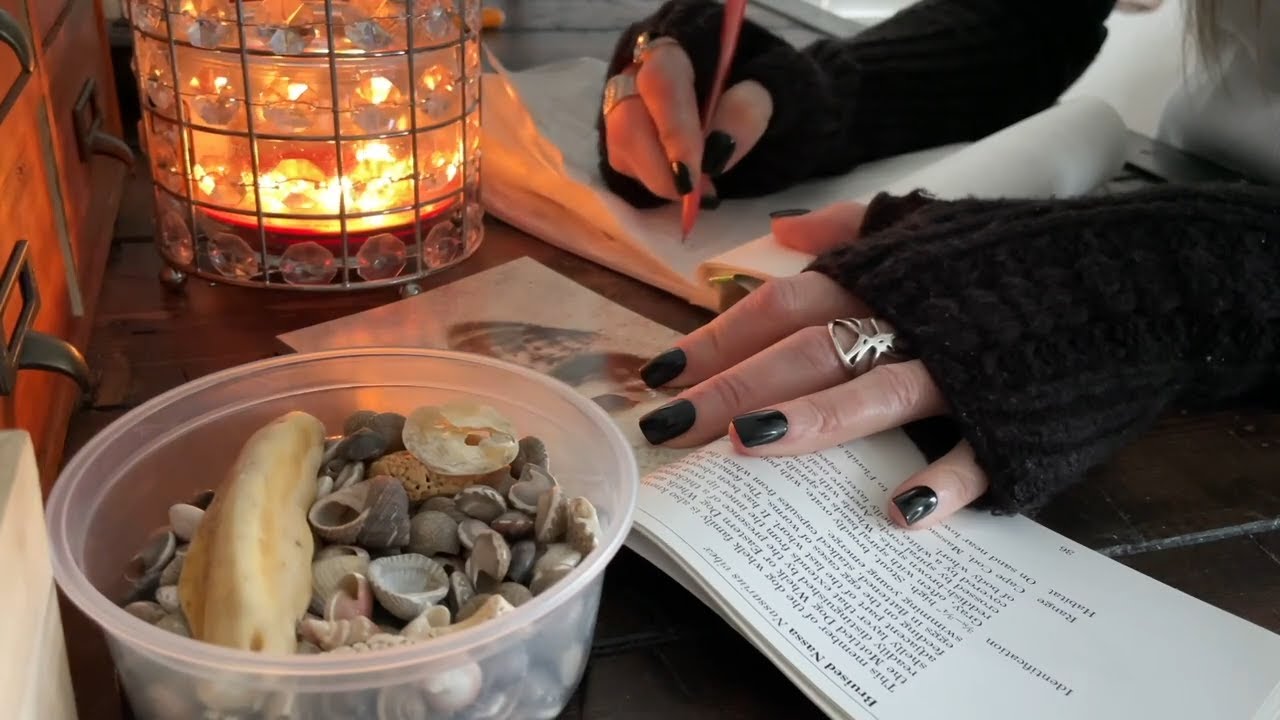 Whispered ASMR Taking Notes on Crinkly Paper | Seashell Rummaging - YouTube