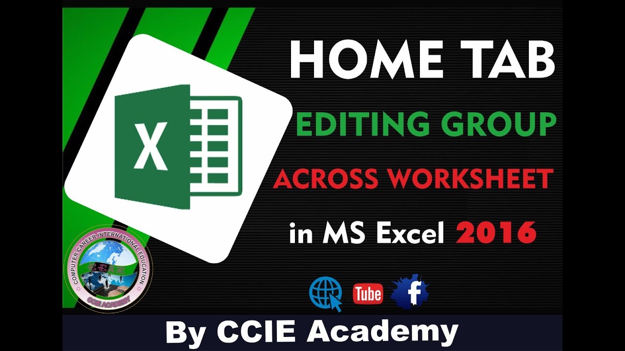 Excel 2016 Home Tab | Editing Group | Across Worksheet - YouTube