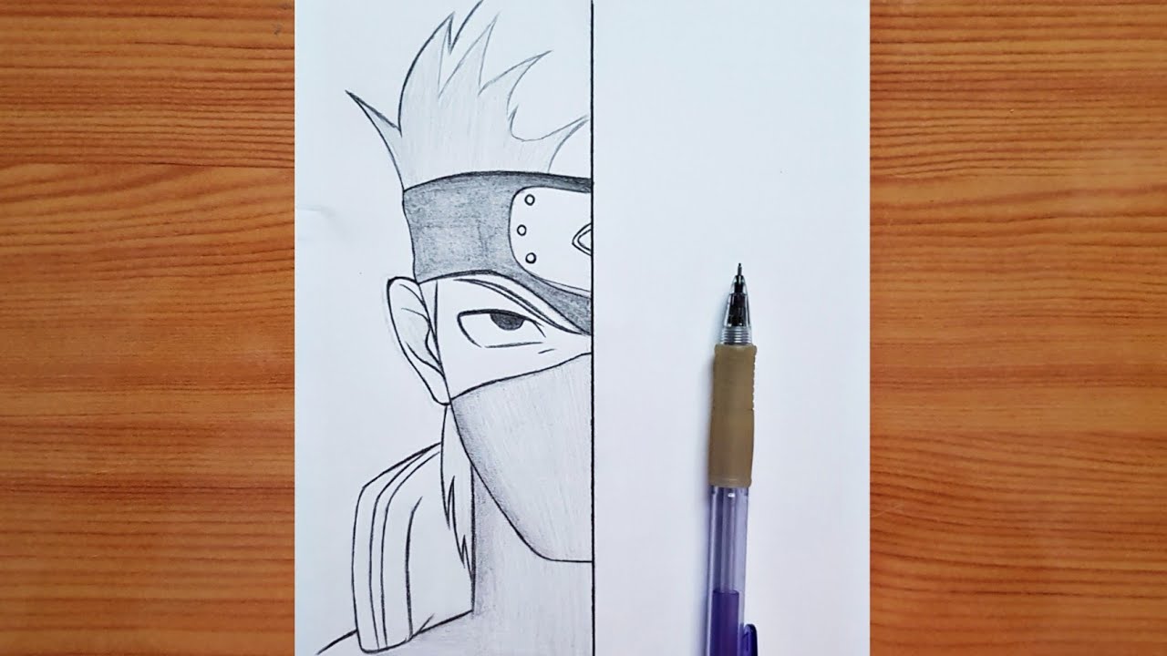 How to draw Kakashi step by step | Kakashi Hatake half face | easy ...