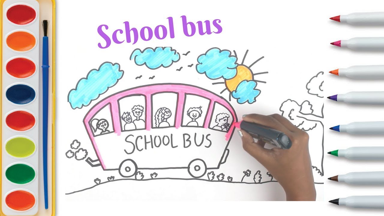 How To Draw Cartoon School Bus | Kids Educational Series | draw bus ...