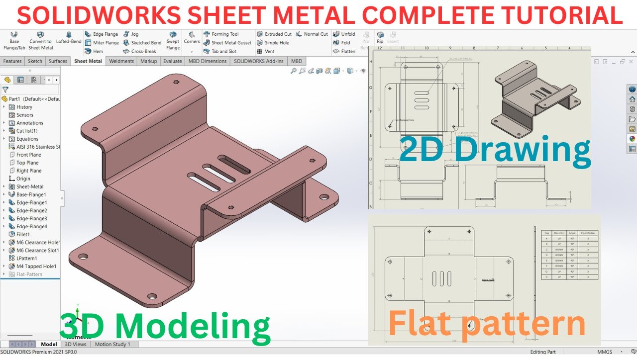 SolidWorks Sheetmetal complete tutorial for beginners - YouTube