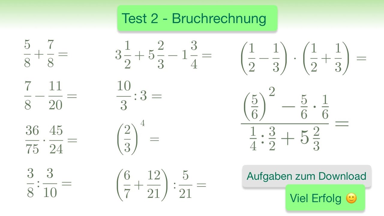 Flipped Classroom | #2 Test | Rechnen mit Brüchen | Lösungen einfach ...