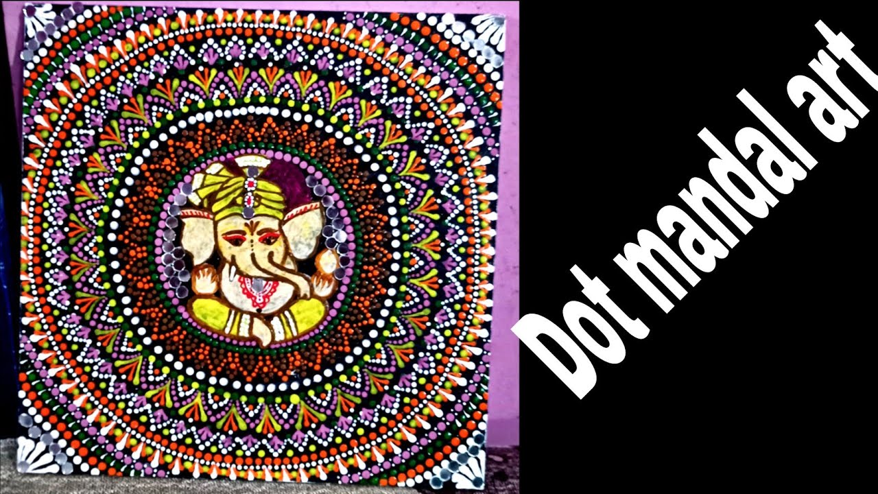 Beautiful lord Ganesh mandal art //dot mandal by using cake board - YouTube