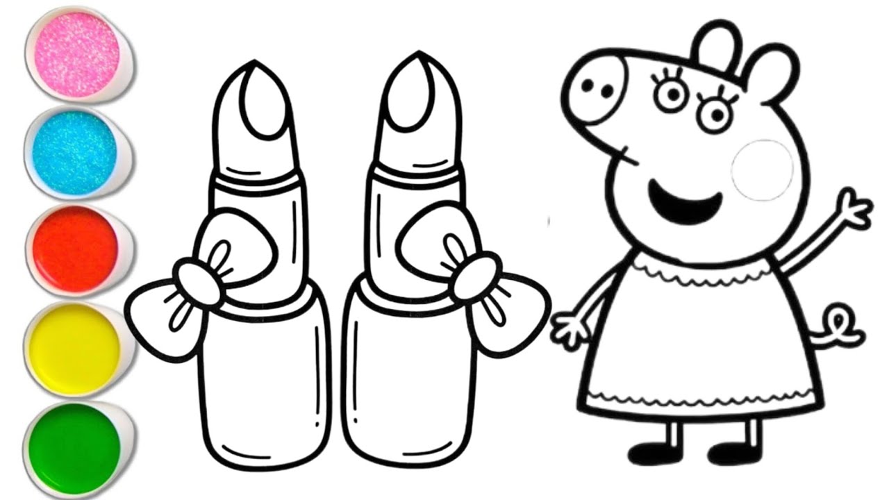 Peppa pig with lipstick 💄 drawing and colouring for kids and toddlers ...