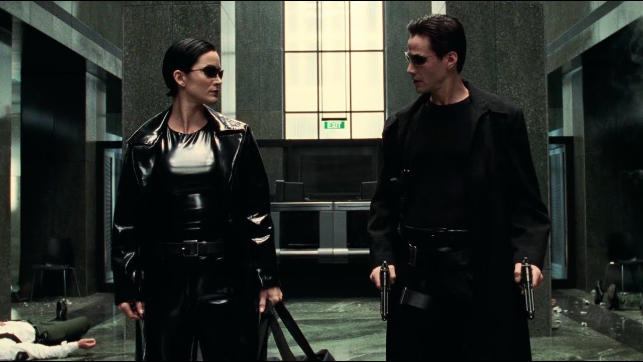 The Matrix (1999) - Neo and Trinity fight cops in the lobby ...