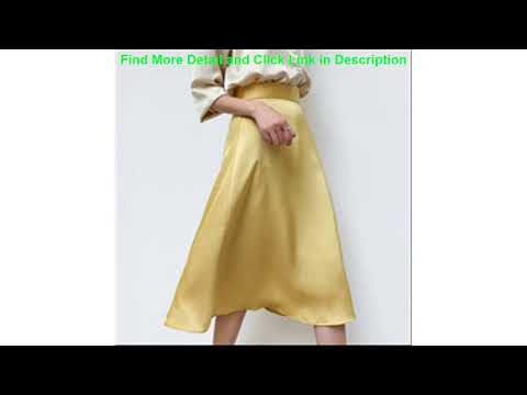 Slide Korean Silk Skirts Women Elegant Office Lady Satin Skirt Woman High Waist Yellow Skirt Faldas
