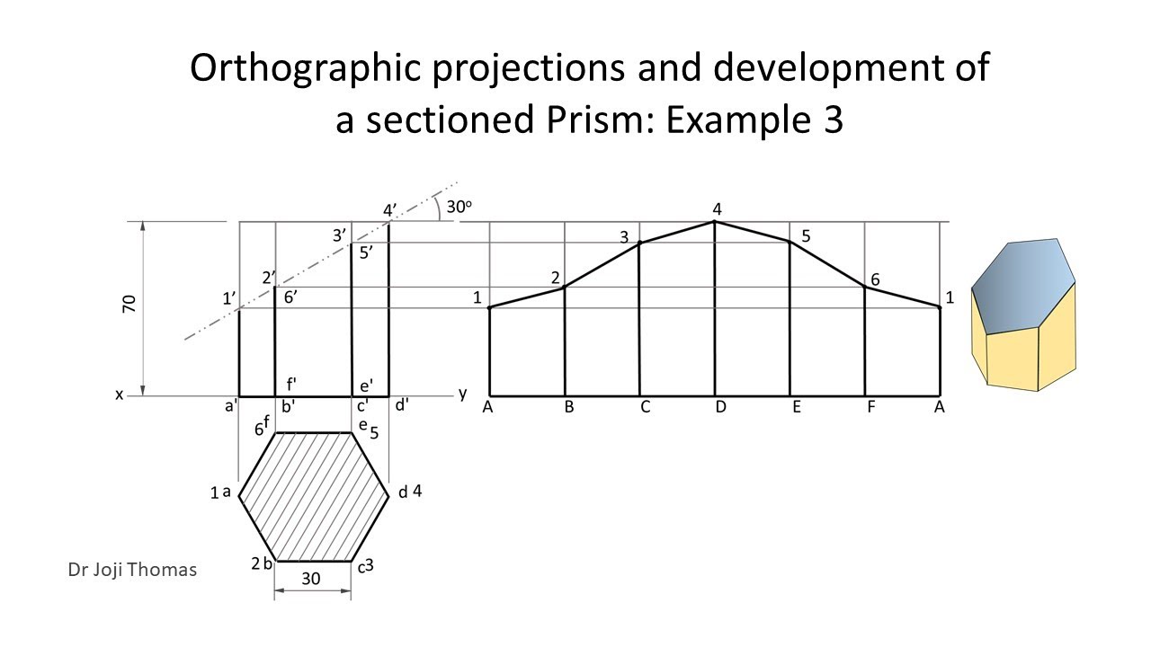 Projection and development of sectioned prism: Example 3 - YouTube