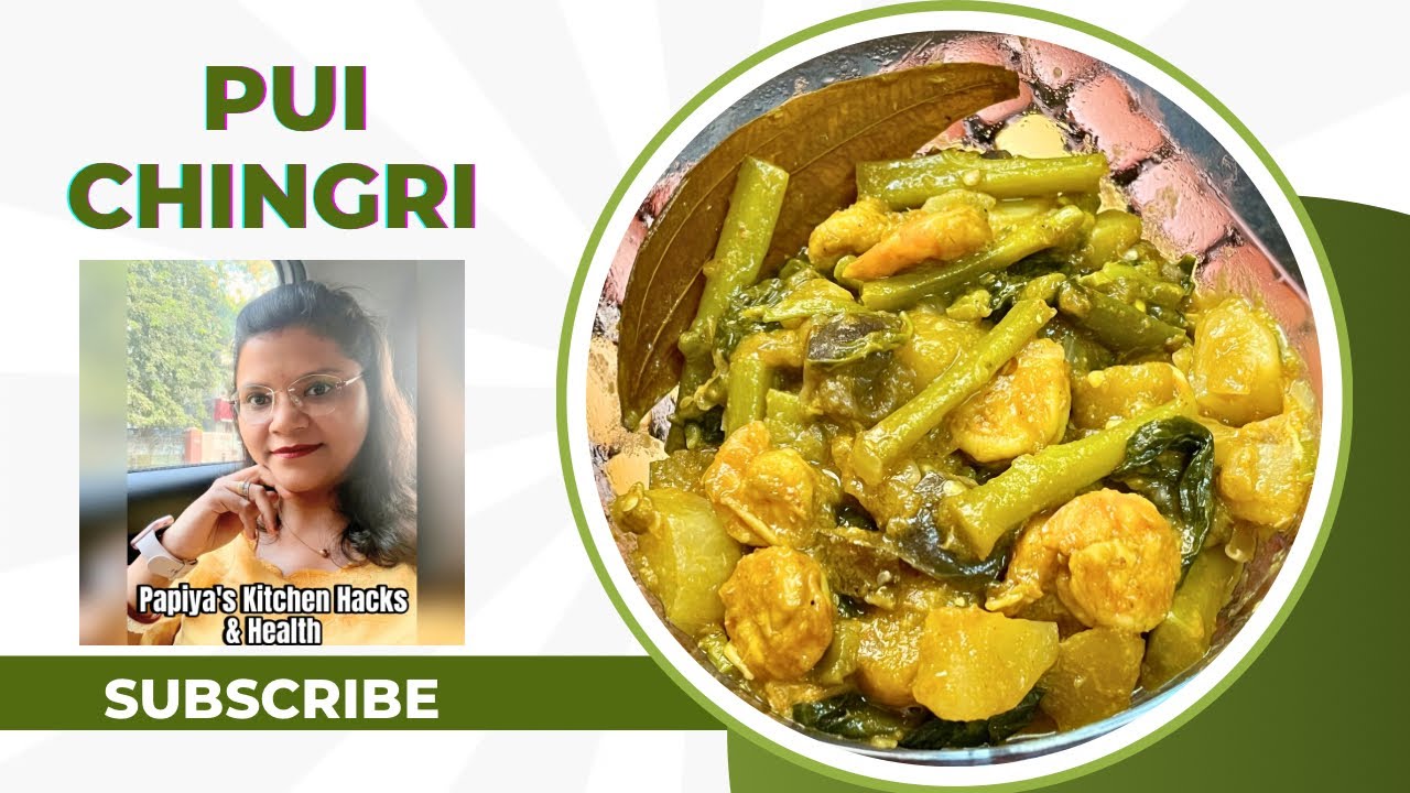 Pui chingri | Pui saag diye chingri | Malabar spinach with prawns ...