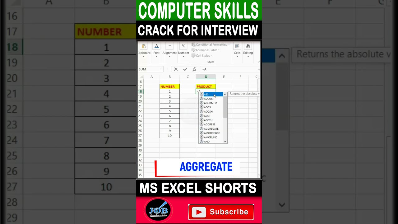 AGGREGATE PRODUCT Formula In Excel msexcel excel excelshorts AGGREGATE PRODUCT Formula In Excel msexcel excel excelshorts