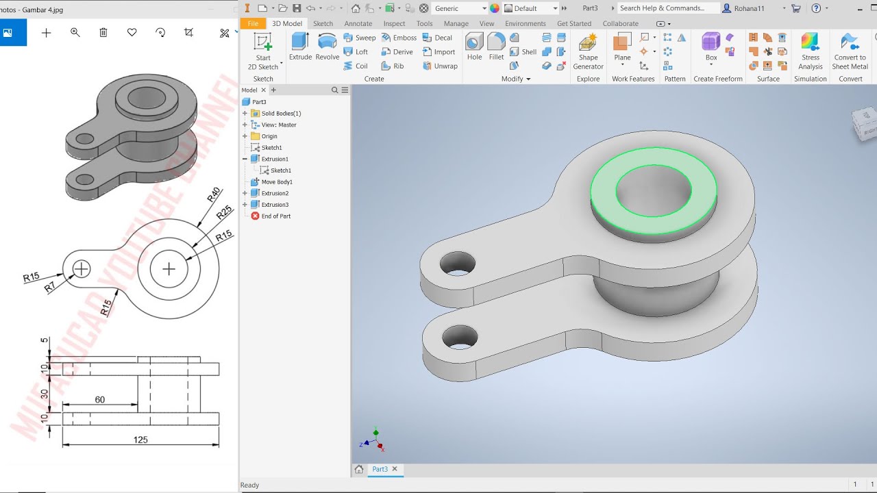 Exercise 4 Inventor 3d Modeling Tutorial For Beginner - YouTube