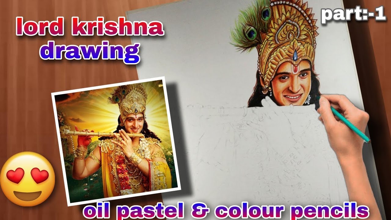 How to draw lord krishna by Oil pastel & colour pencils // Saurabh Raj ...