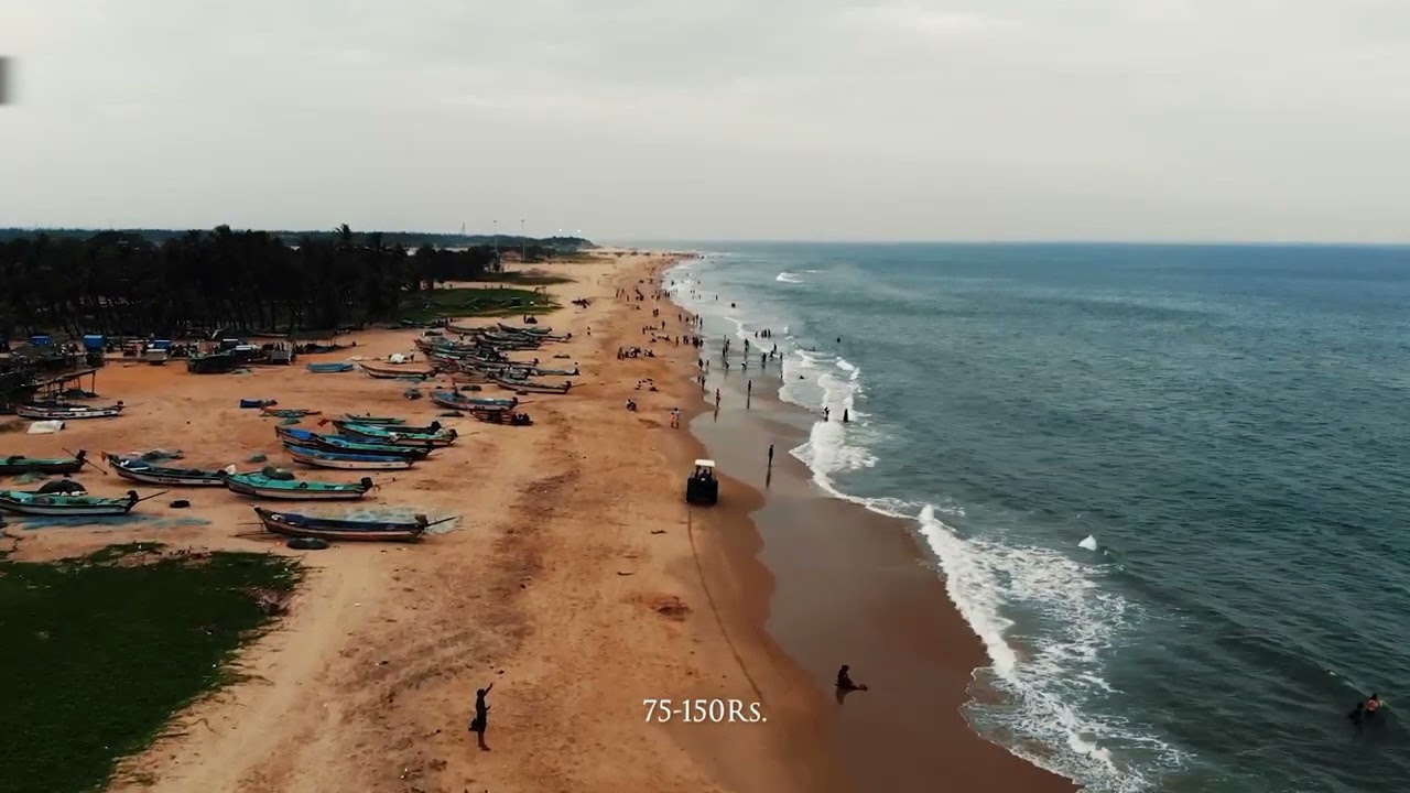 Aerial View Of Beautiful And Famous Beach In Pondicherry, India ...