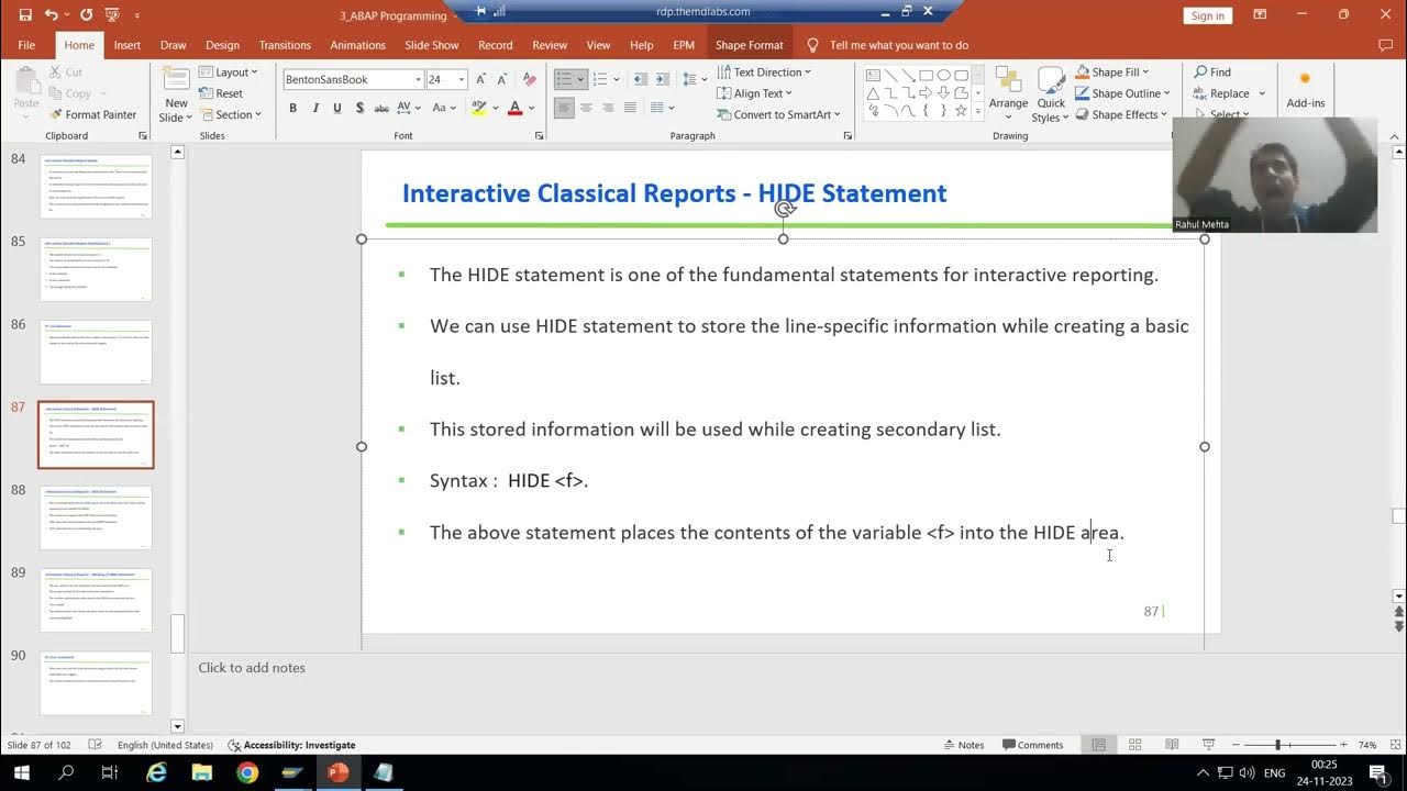 77 - ABAP Programming - Interactive Classical Report Statements - HIDE Part1 - YouTube