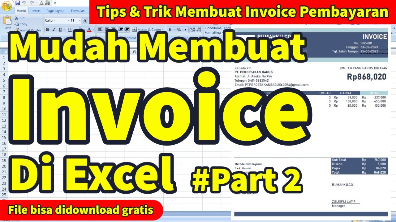 Mudah Membuat Invoice di Excel Part 2 - YouTube