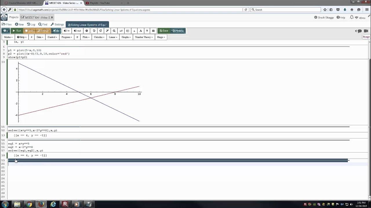 SageMathCloud - Solution of System of Linear Equations - YouTube