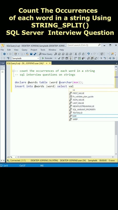 Count The Occurrences Of Each Word In A String SQL Query #sqlserver - YouTube