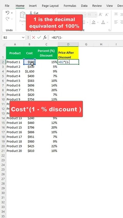 How to calculate discount #excel #shorts - YouTube