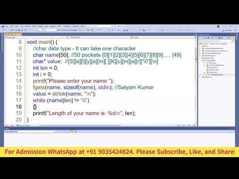 C Programming - Complete Tutorial - print the length of a name and the name character by ...