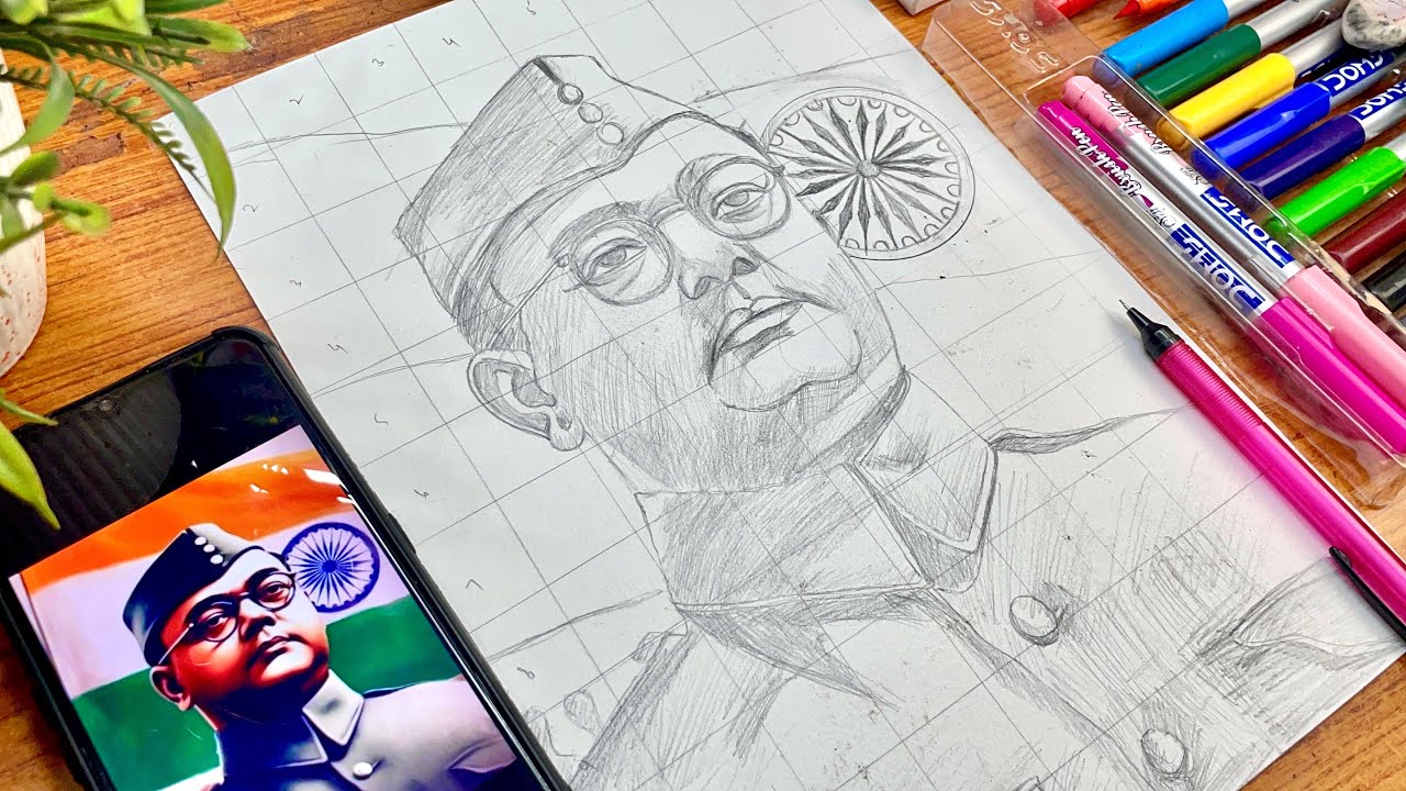How to draw Netaji Subhas Chandra Bose, Netaji drawing, Grid method ...
