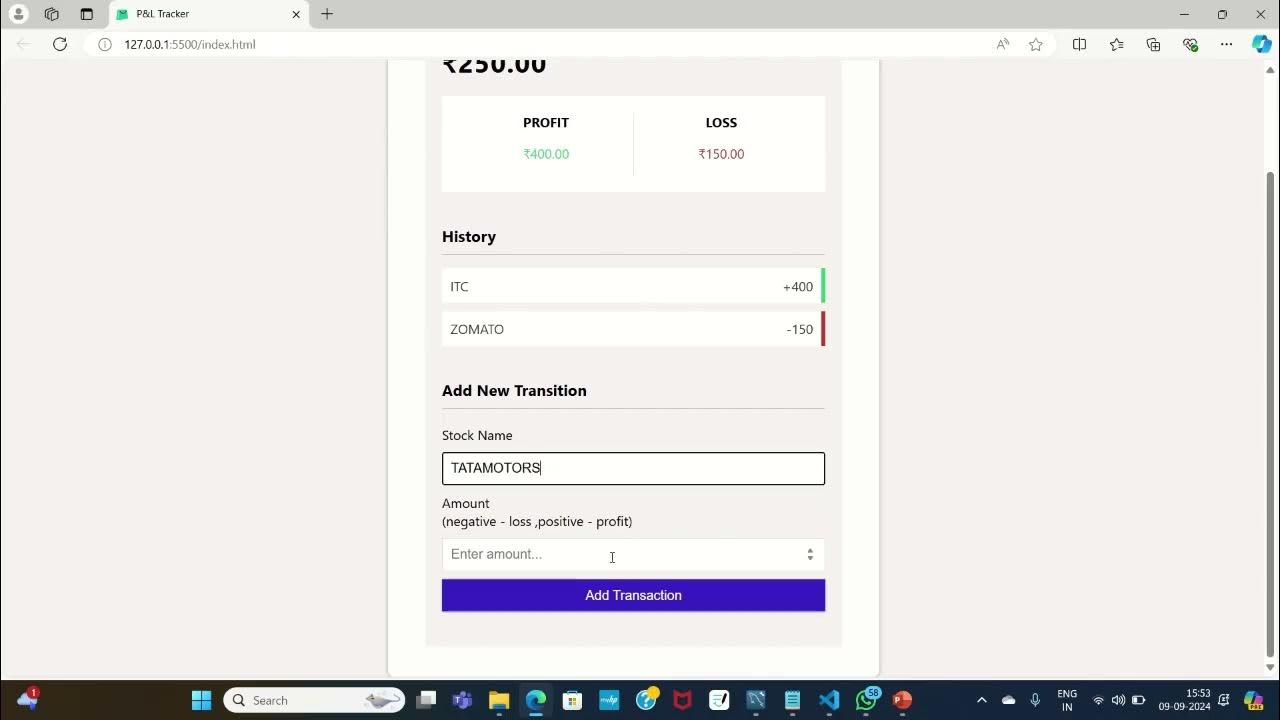 Stock Market P&L Tracker | HTML | CSS | Javascript | Local Storage - YouTube