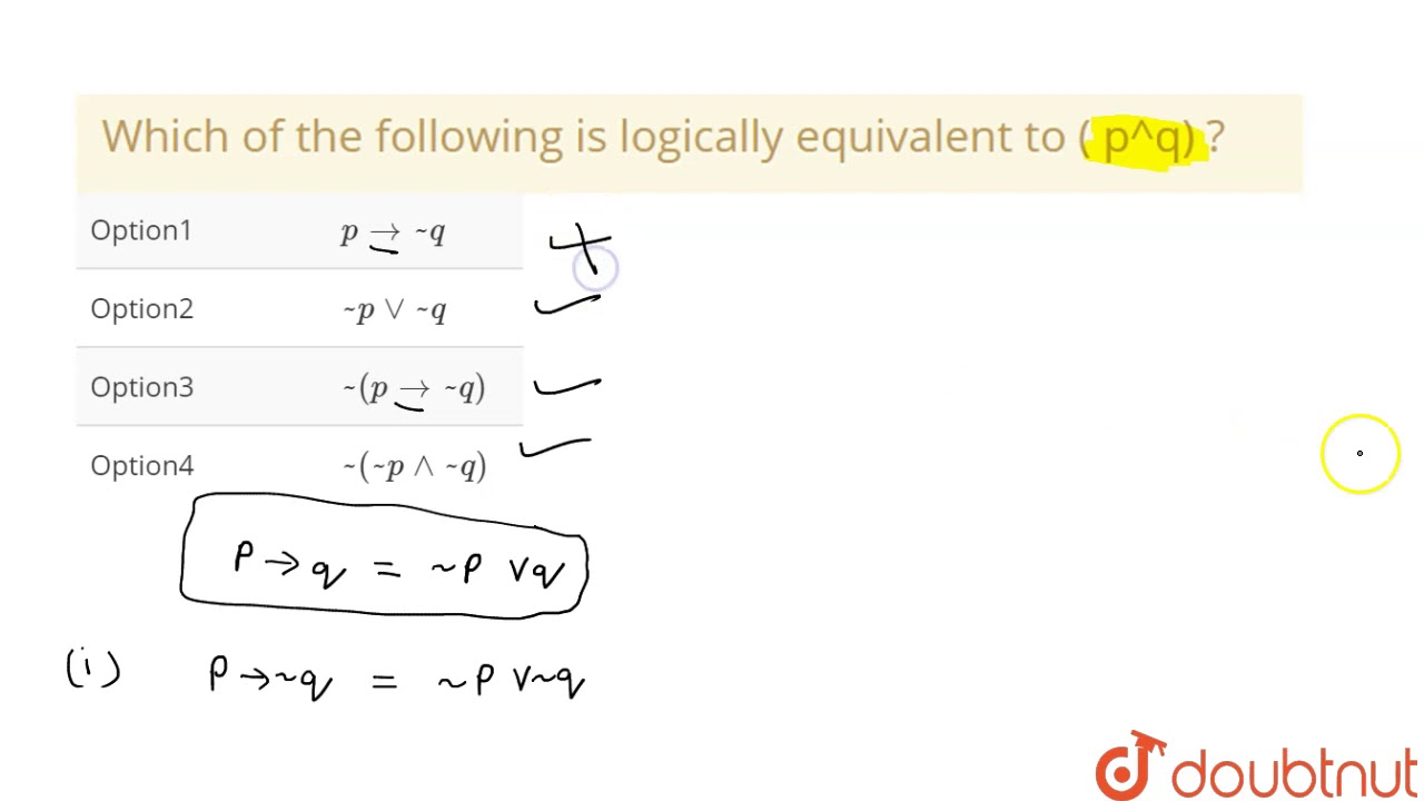 Which of the following is logically equivalent to ( p^q) ? - YouTube