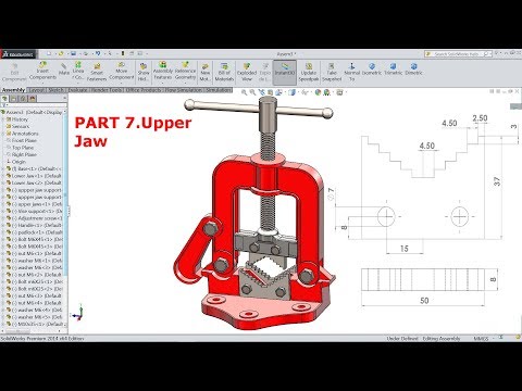 SolidWorks Tutorial Design of Pipe Vice Part 7.Upper Jaw | Empower Youth