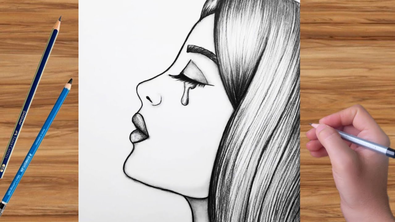 Emotional Pencil Sketch | Crying Girl Side Profile Drawing - YouTube