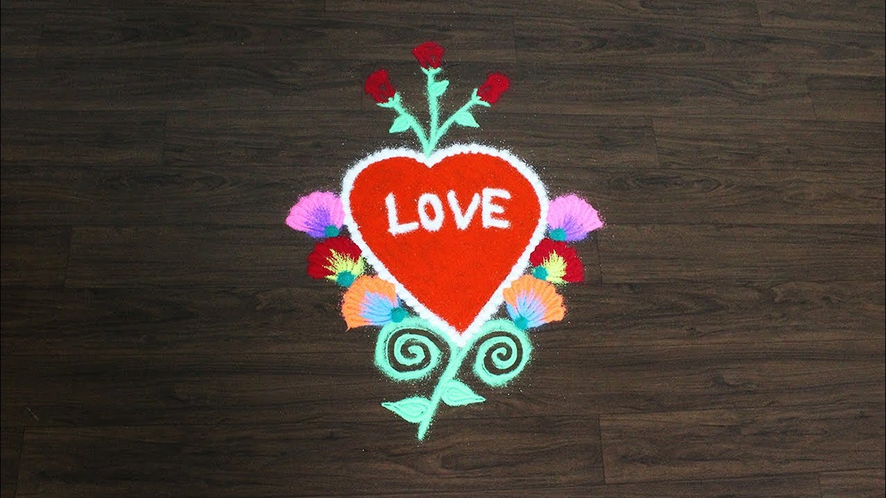 Valentine’s Day Special | Attractive Heart Freehand Rangoli Design ...