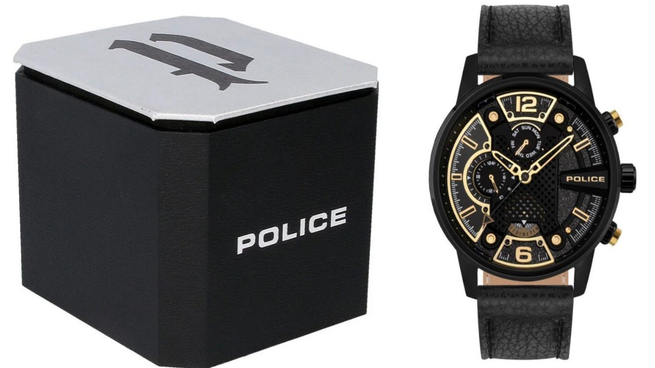 Police Black Dial Black Leather Strip Multifunction Watch For Men ...