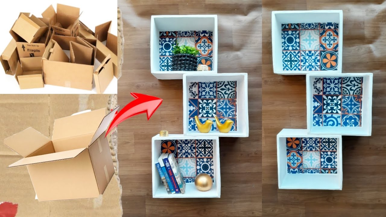 COMO FAZER NICHO DECORATIVO FEITO COM CAIXAS DE PAPELÃO | IDEIA GENIAL ...