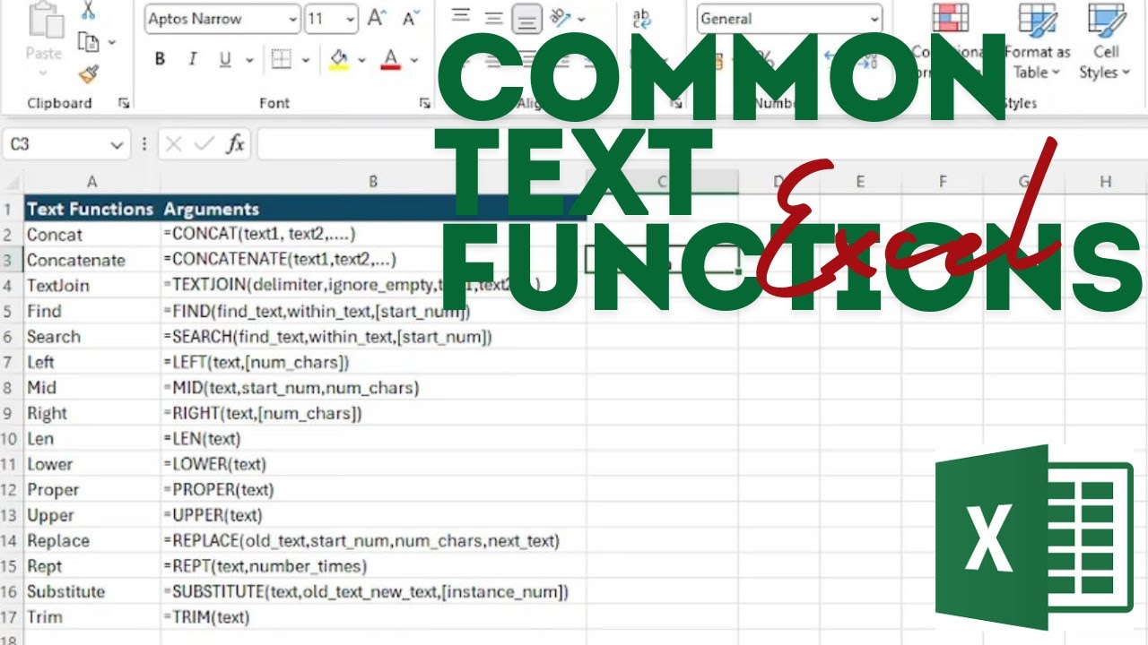 Ms Excel Text Functions Youtube