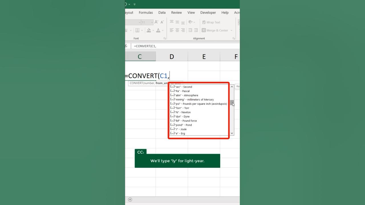 Convert measurements in Excel with the CONVERT function - YouTube