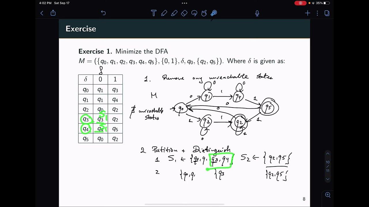 DFA Minimization Algorithm - Example - YouTube