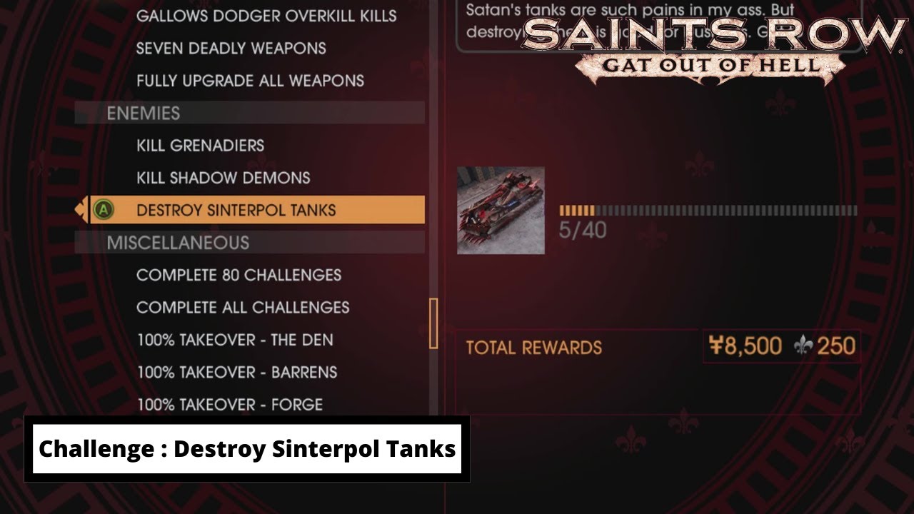 Saints Row: Gat Out Of Hell - Challenge : Destroy Sinterpol Tanks ...