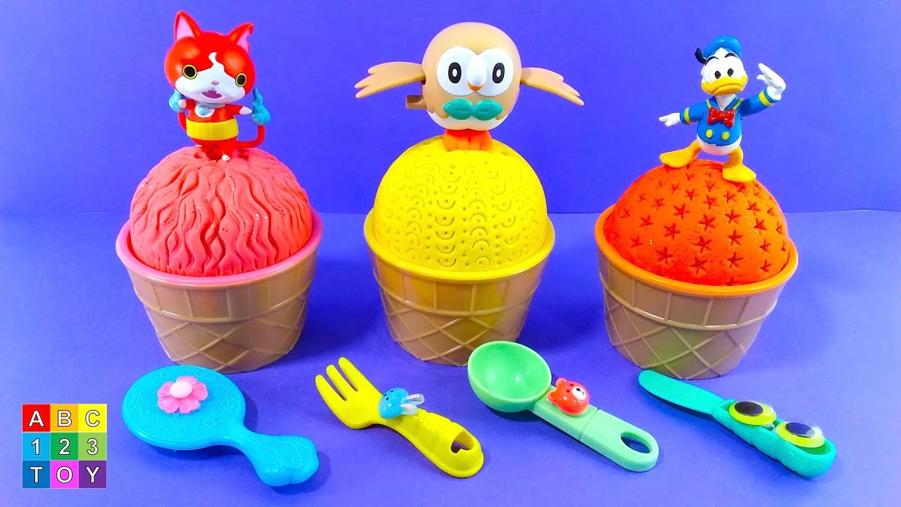 play doh ice cream cups surprises pokemon - YouTube