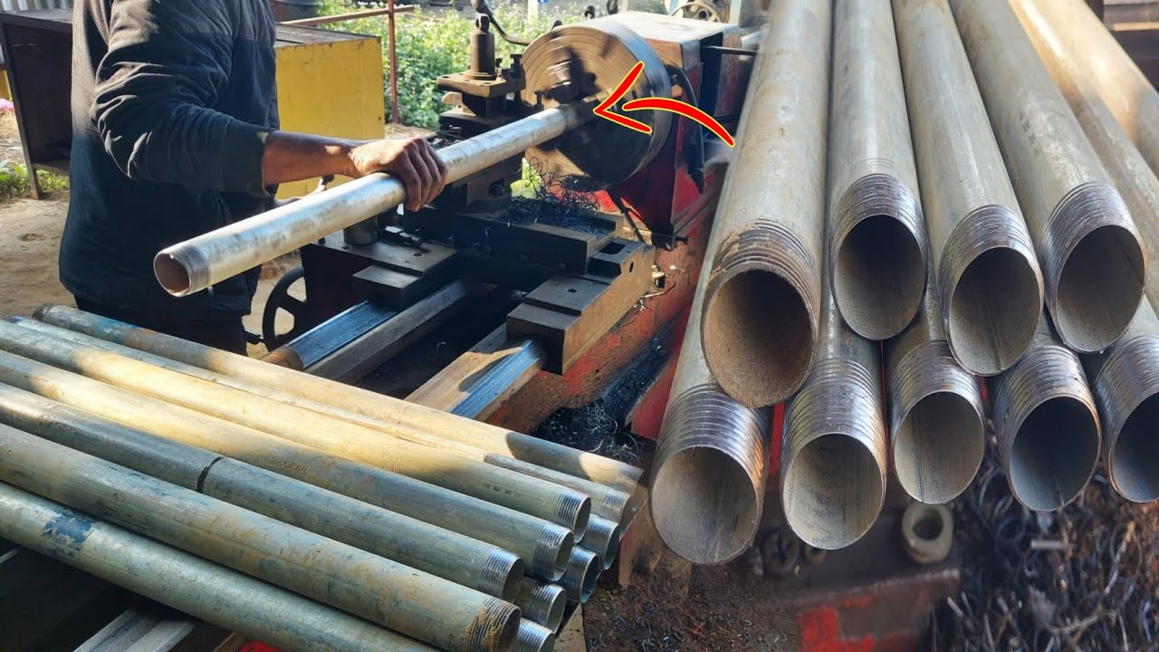 thread cutting on iron pipe deshii style by hamro idea - YouTube