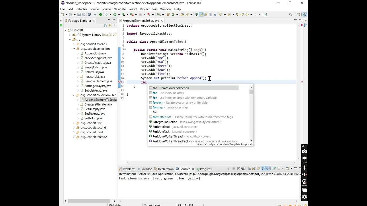 5 Write a Java program to append the specified element to the end of a hash set - YouTube