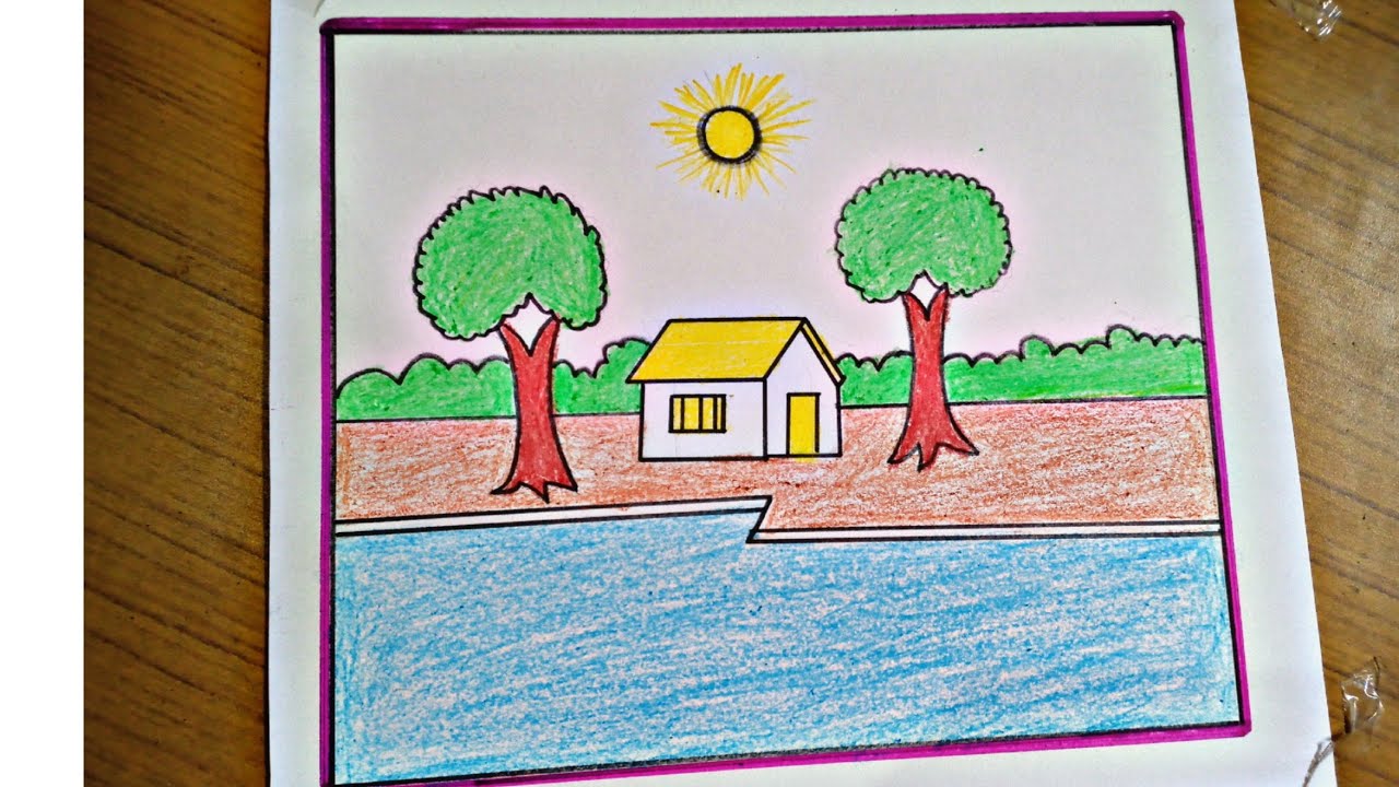 how to draw nature scenery l prakitik drisso drawing l easy painting ...