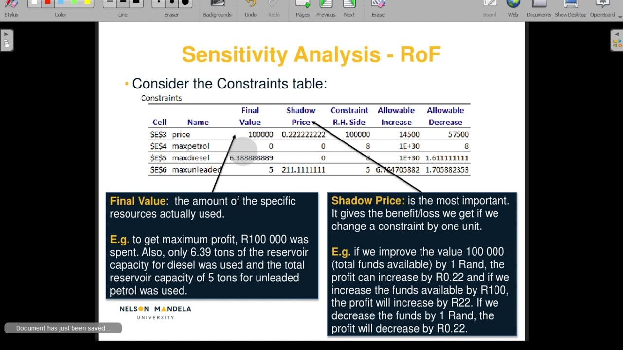 STAV101 Lecture 19C Sensitivity analysis: Interpretation of the constraints table - YouTube