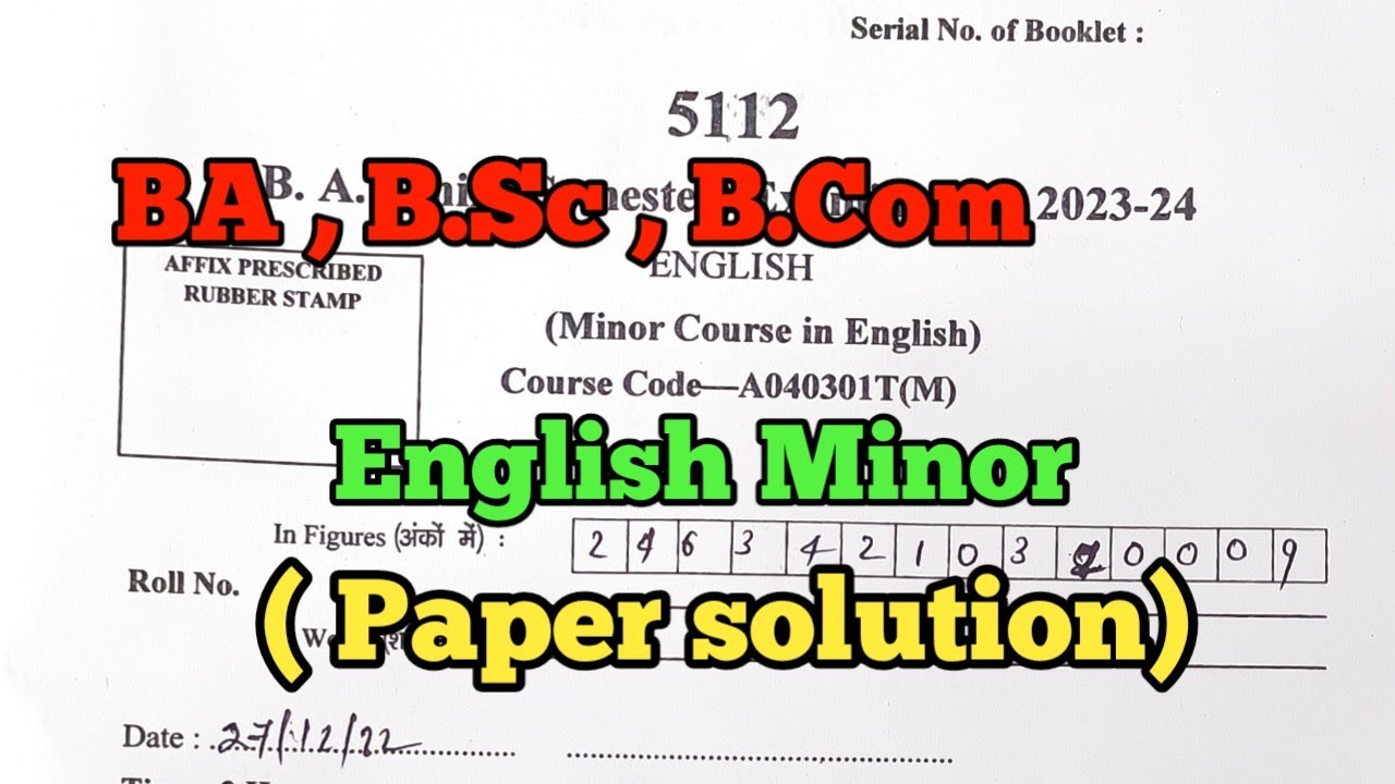 English Minor 3rd semester paper || BA , B.Sc , B.Com English Minor ...