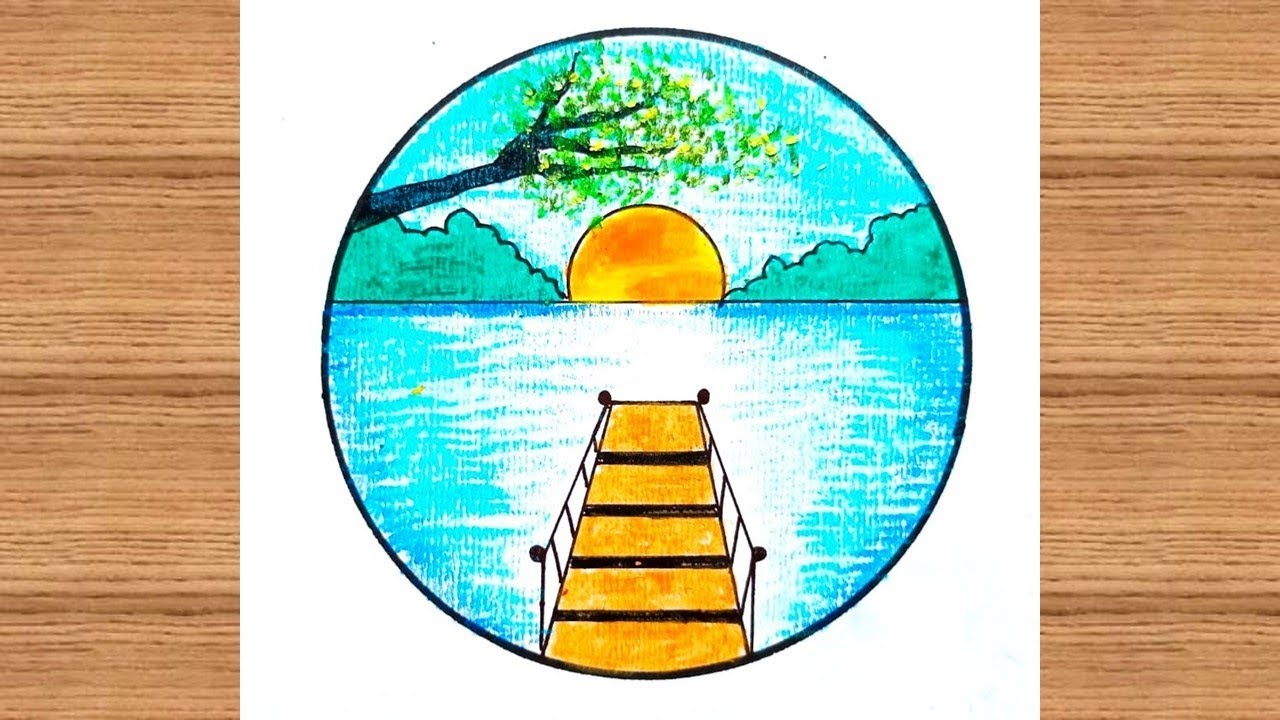easy circle scenery drawing for beginners - YouTube