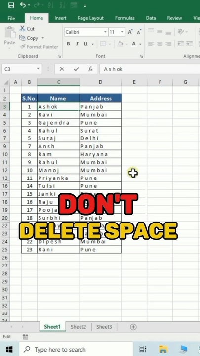 Don't delete space in Excel.! save your time to improve productivity. #excel #ytshorts #youtube ...