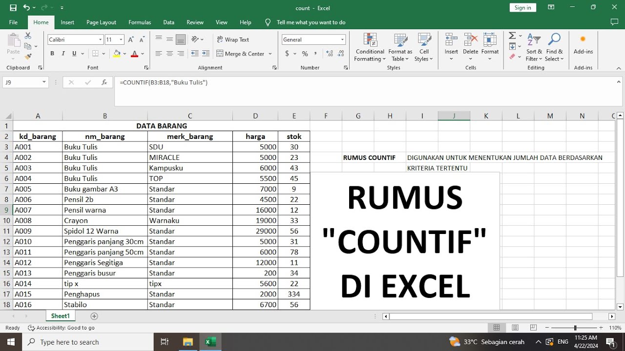 RUMUS COUNTIF DI EXCEL - YouTube