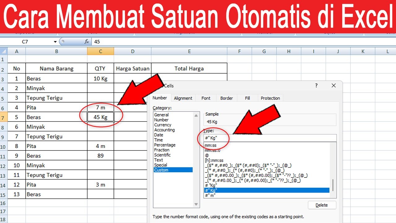Cara Membuat Satuan Kg Meter Cm Box Gram Di Excel YouTube