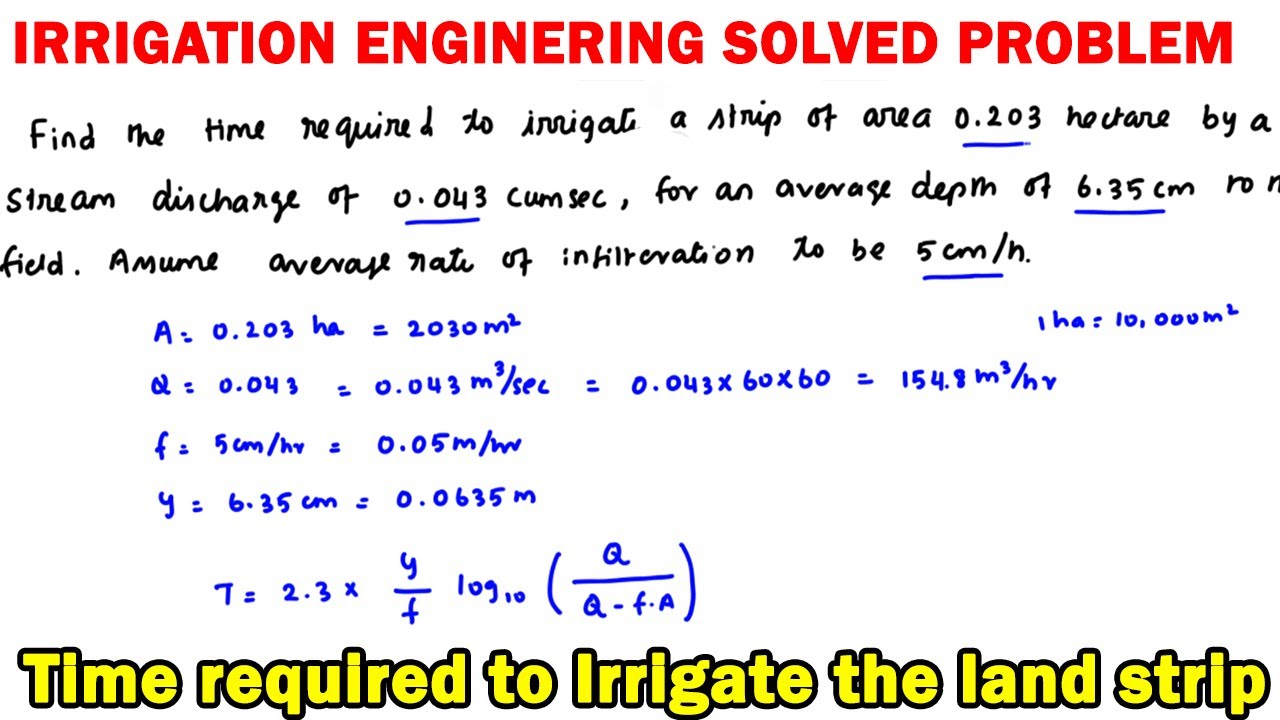 Irrigation Engineering solved problem, time required to irrigate, area ...