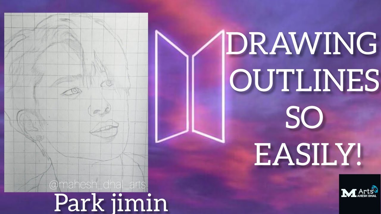 DRAWING PARK JIMIN(BTS)💜💫 OUTLINES BY GRID METHOD!#art #subscribe # ...