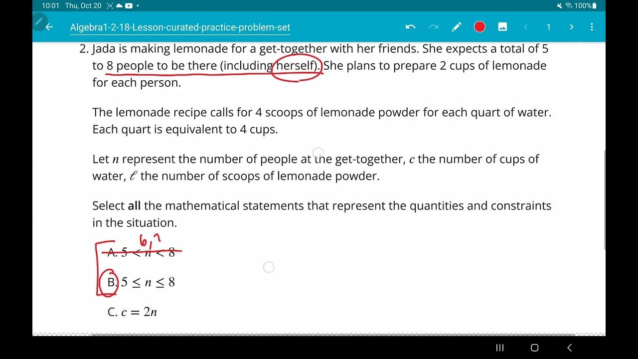 IM Algebra 1 Unit 2 Lesson 18 Practice Problems Question 2 - YouTube
