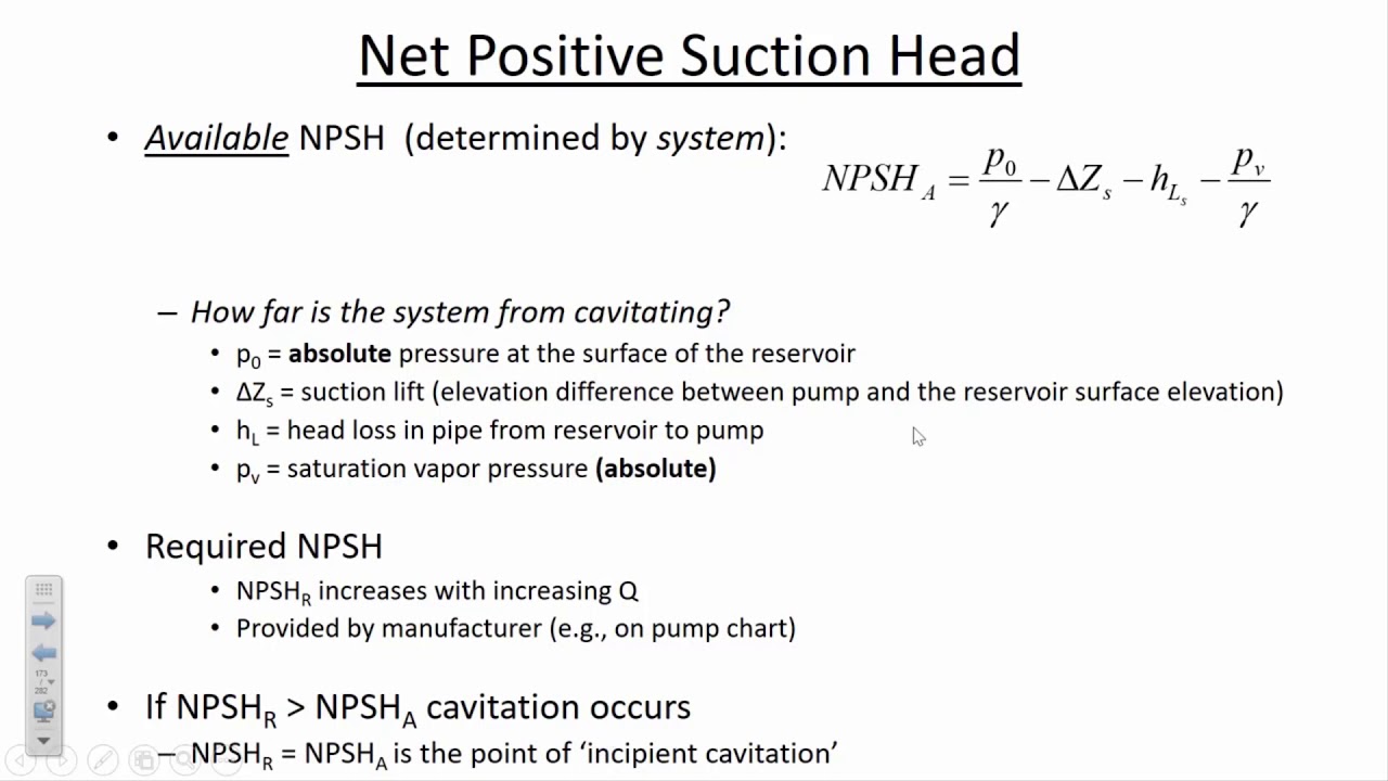 Pump Cavitation and NPSH - CE 331 - Class 16 (19 Feb 2020) - YouTube