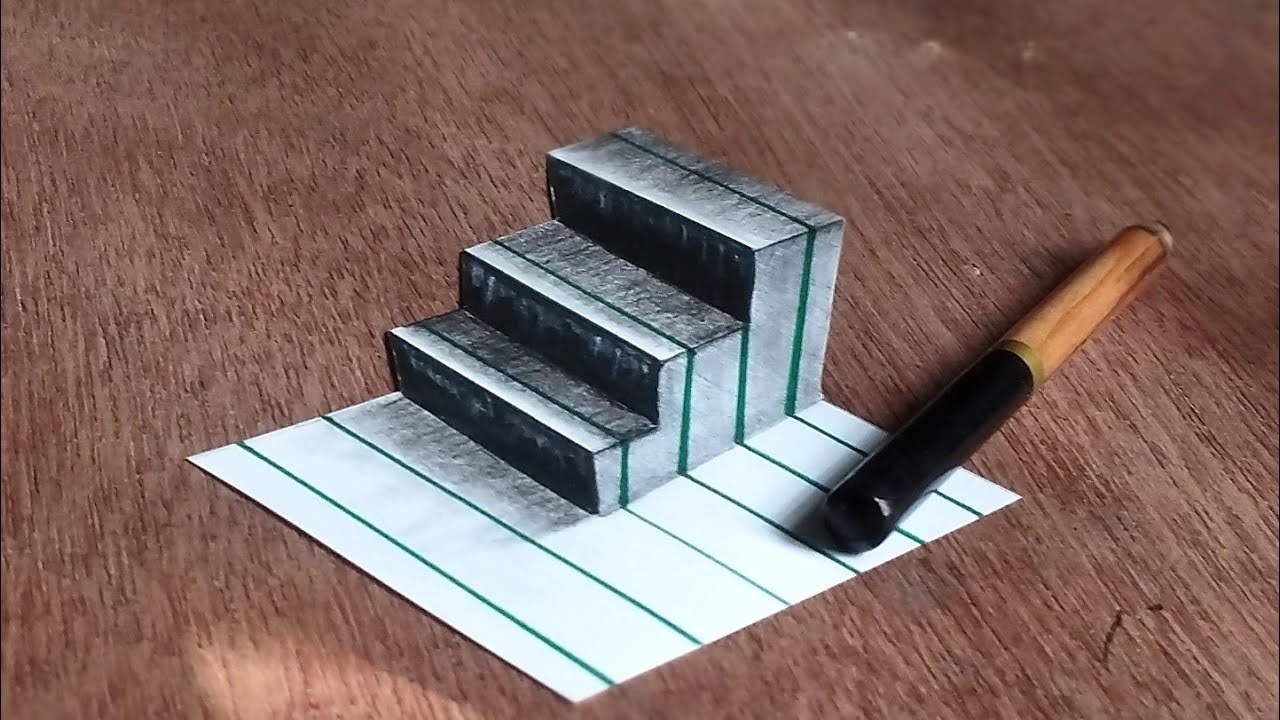 how to draw 3D staris on paper for beginner. - YouTube